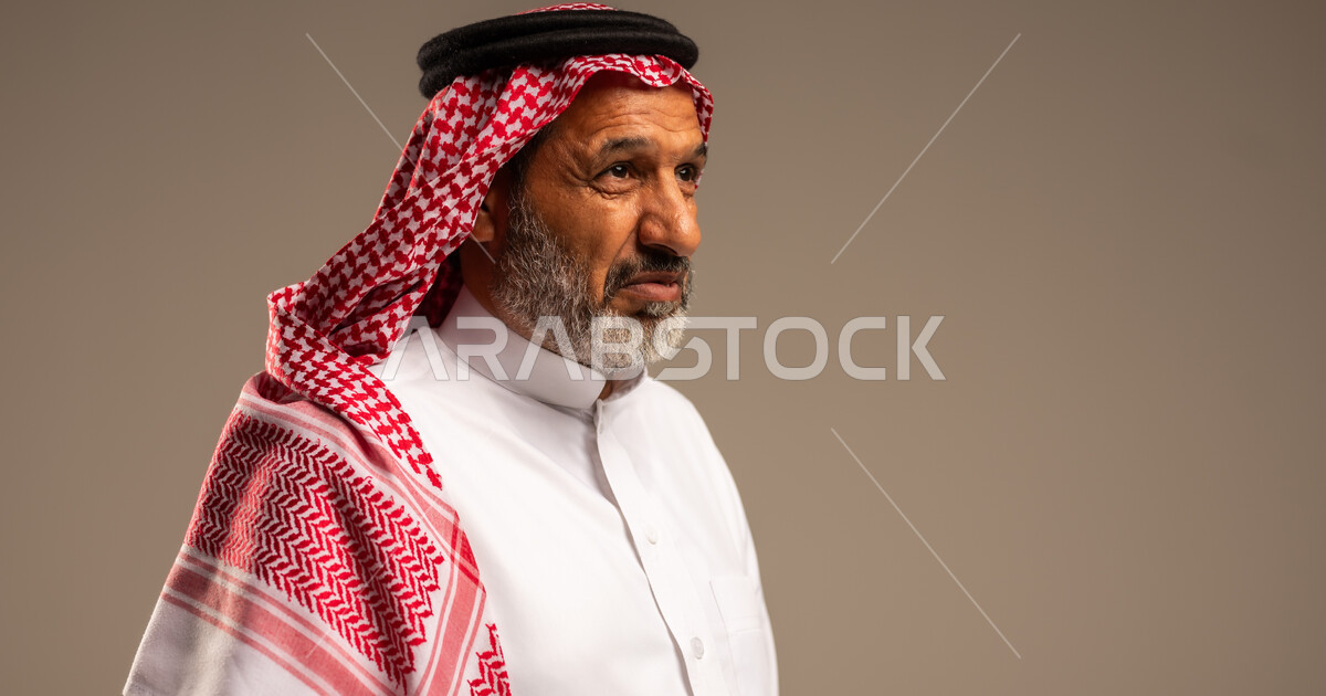Aging and prestige, looking at something, portrait of an elderly Arab ...