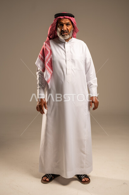 Aging and prestige, looking at the camera, portrait of an elderly Saudi ...
