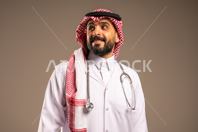 Working in the healthcare sector in Saudi Arabia, close-up portrait of ...