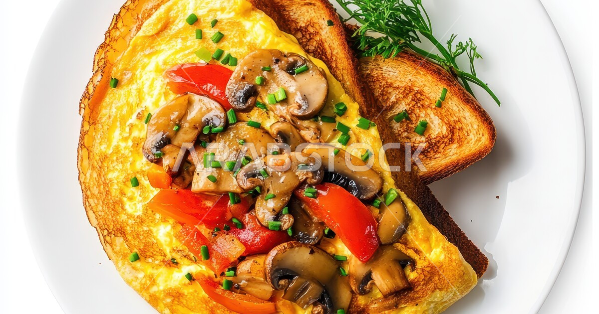 الاومليت اللذيذ المليء بالبروتينات، وجبة فطور صباحية صحية وسريعة، طبق ...