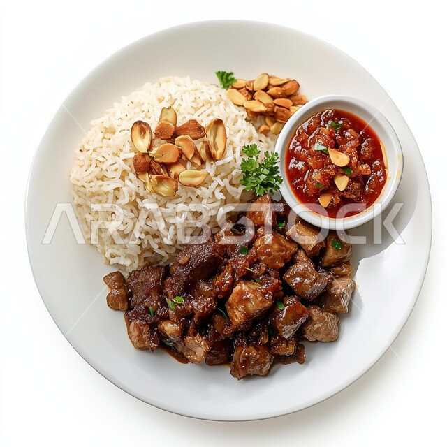 Popular Saudi Arabian Gulf dishes, a plate of delicious Kabsa rice with ...