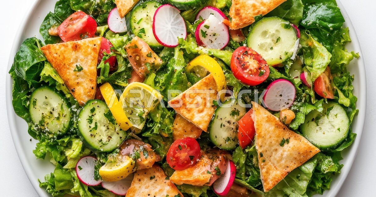 A plate of Fattoush salad and Arabic appetizers, Oriental food ...