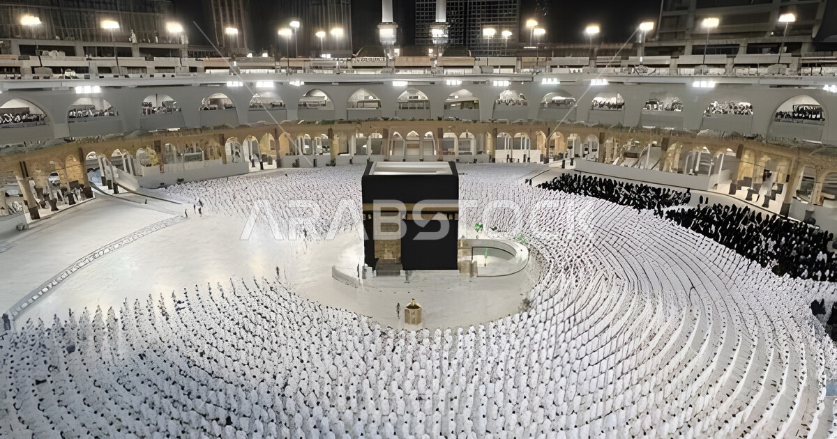 Worship and drawing closer to God, an aerial photo of pilgrims praying ...