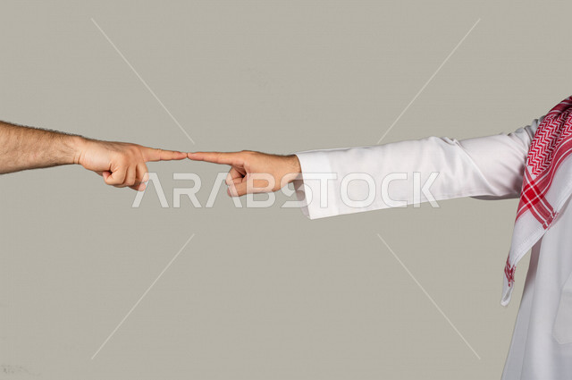 Hand portrait of a Saudi Arabian Gulf Arab man wearing traditional ...