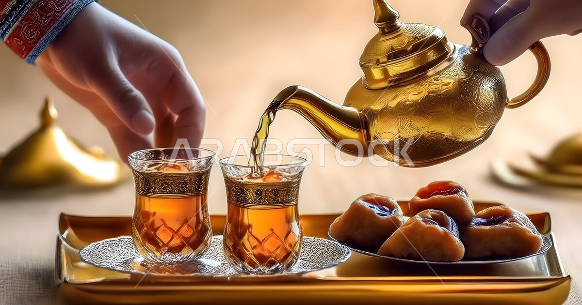 Generosity and hospitality in Saudi Arabia, Close-up of an Arab man's ...