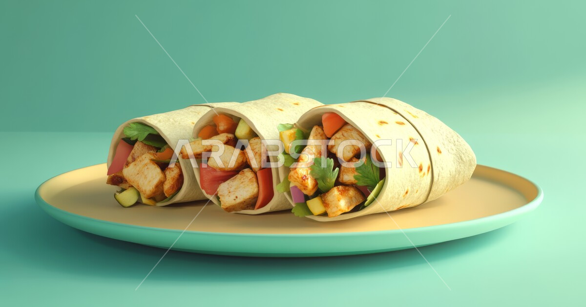 Traditional oriental Arabic cuisine, delicious fast food meals, chicken ...