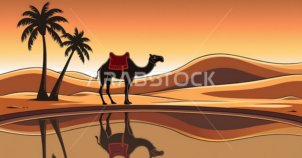 Camel breeding in a nature reserve in desert areas, camel care in Saudi ...