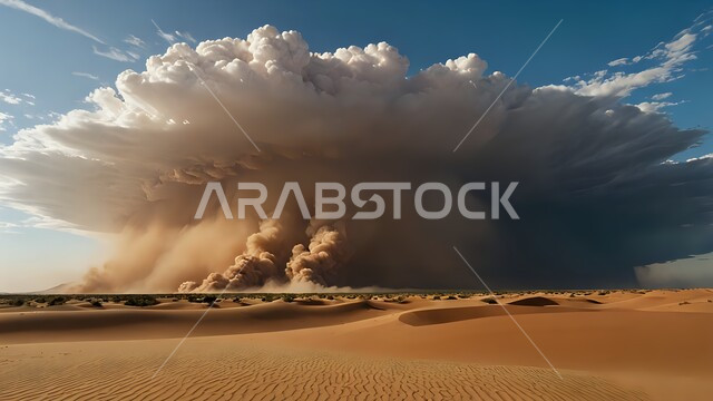 Natural disasters in Saudi Arabia, dunes and soft golden sand, dust ...