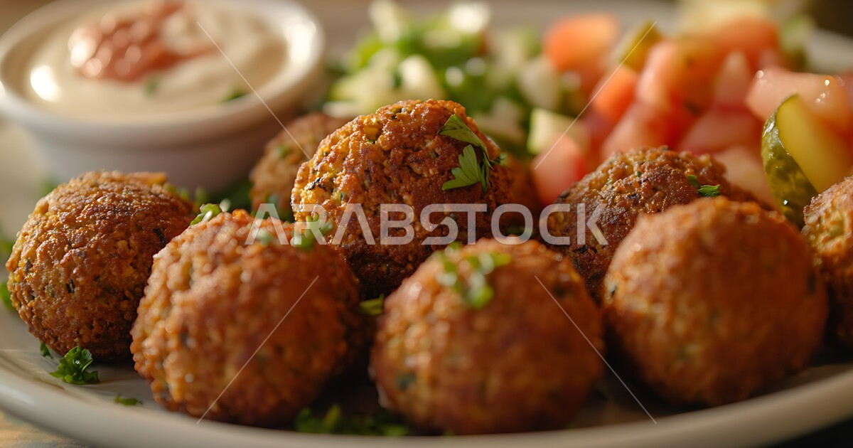 Oriental Food and Recipes, A Plate of Crispy Falafel Discs with Fresh ...