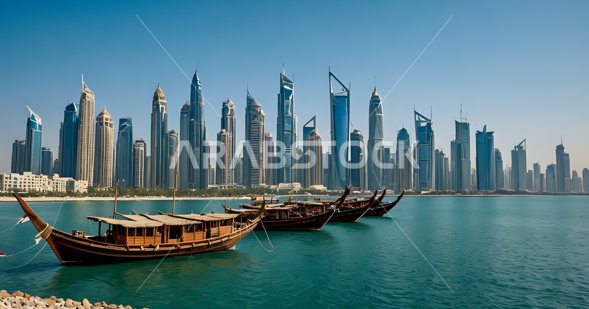 قوارب خشبية تقليدية تطفو في المرفأ، وسائل النقل عبر البحر, أخذ السياح ...