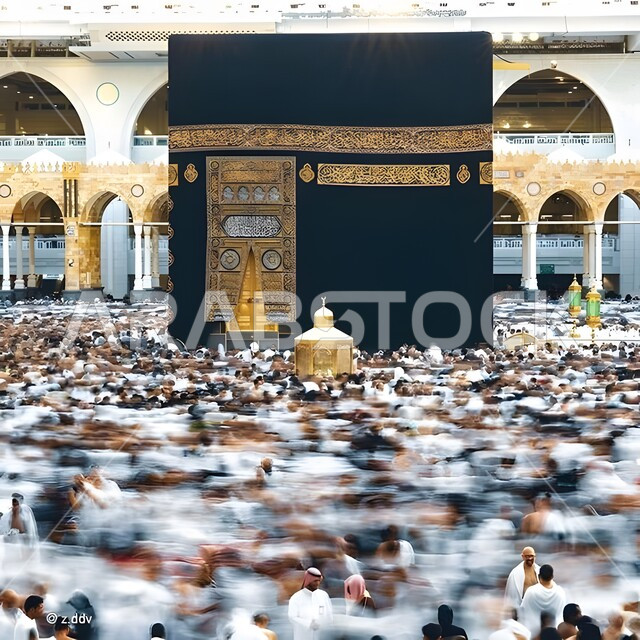 Pilgrims and Muslims circumambulate the Kaaba in Mecca, performing Hajj ...