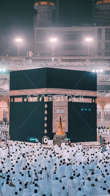 The Qiblah of Islam and Muslims, pilgrims performing Tawaf around the ...