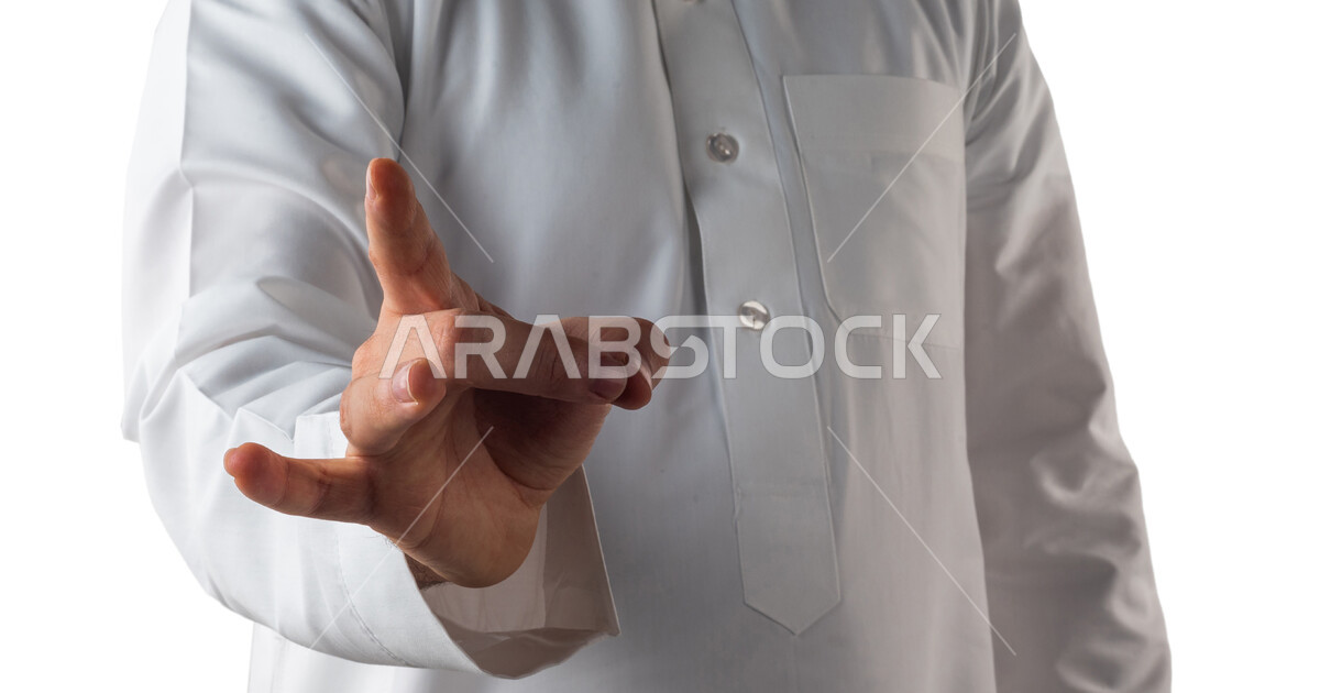 Portrait of a Saudi Gulf man making different hand gestures, gesturing ...