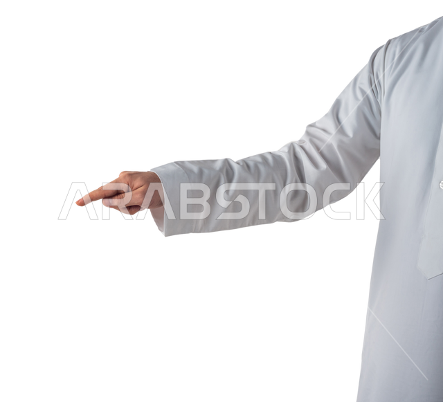 Portrait of a Saudi Gulf man making different hand gestures, pointing ...