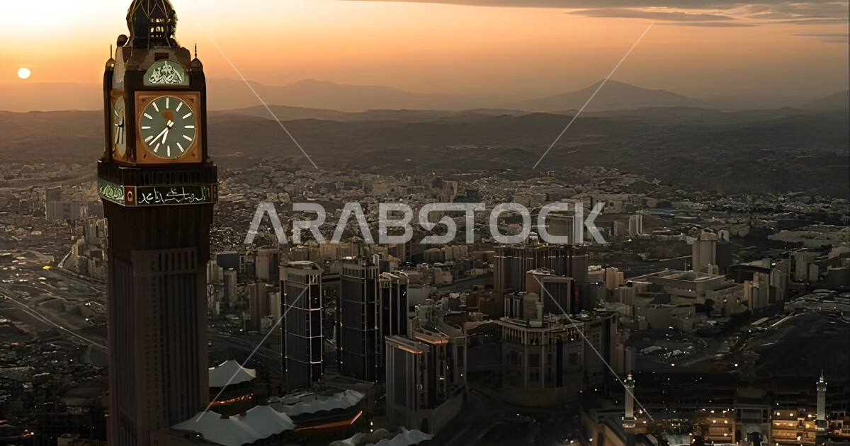 Sacred Islamic religious landmarks, the Royal Clock Tower building in ...