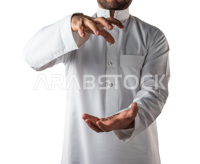 Portrait of a Saudi Arabian Gulf man with different hand gestures ...