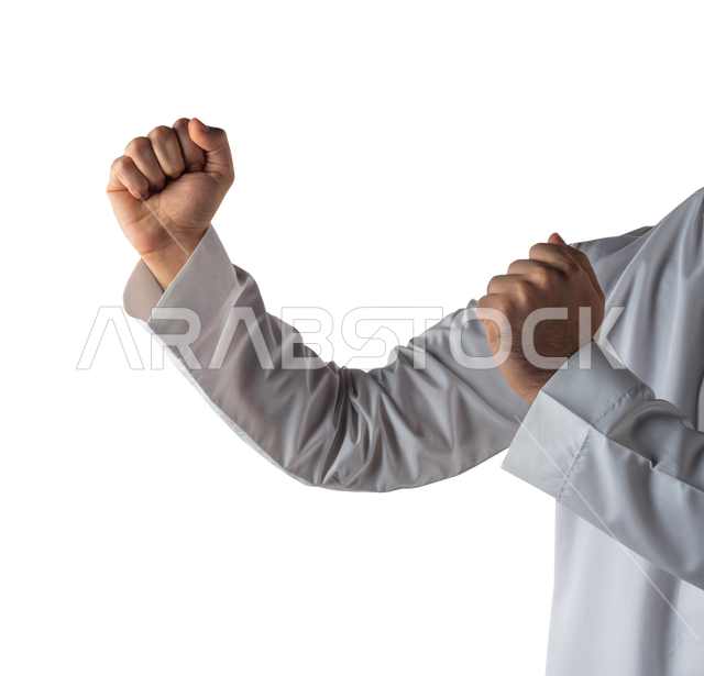 Hand portrait of a Saudi Gulf man making different hand gestures ...