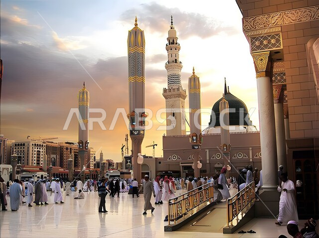 The exterior complex and the green dome of the Prophet's Mosque in ...