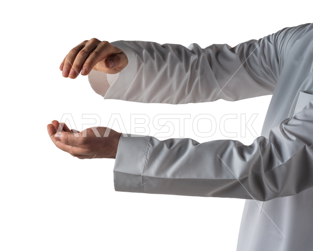 Portrait of a Saudi Arabian Gulf man with different hand gestures ...