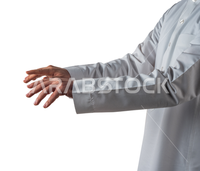 LED portrait of a Saudi Gulf man making different hand gestures ...