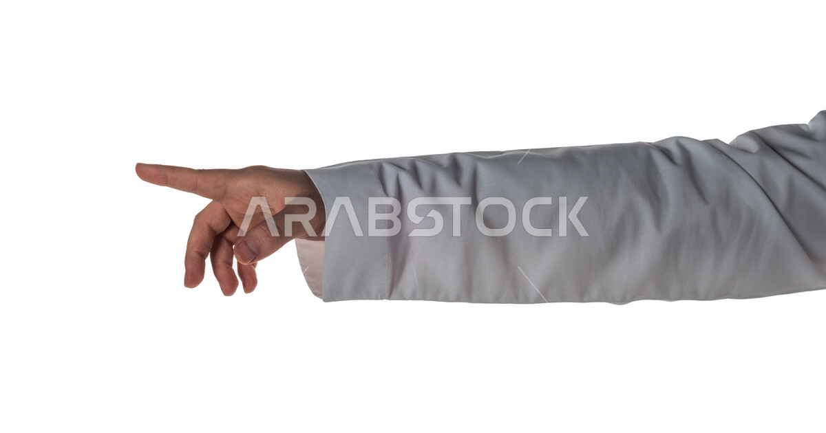 Portrait of a Saudi Gulf man making different hand gestures, pointing ...