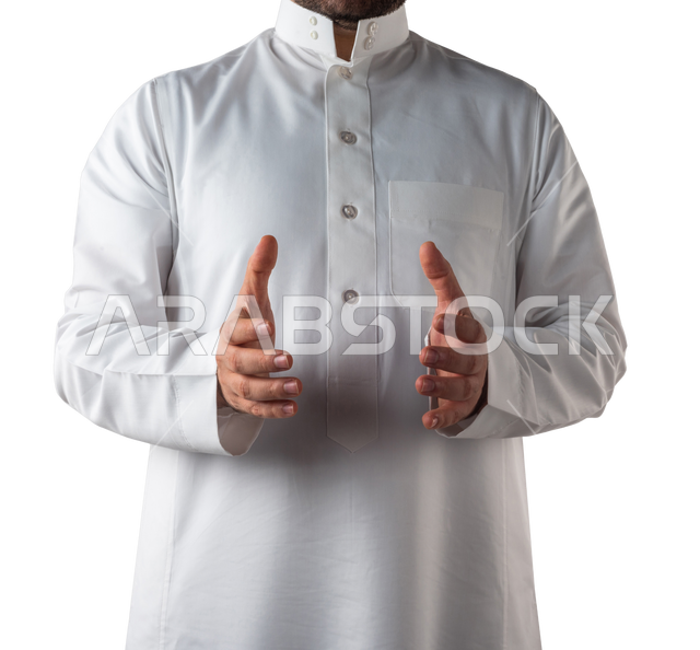 Portrait of a Saudi Arabian Gulf man with different hand gestures ...