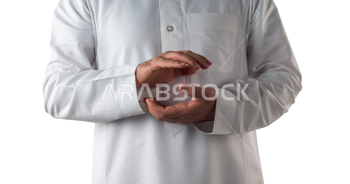 Portrait of a Saudi Arabian Gulf man with different hand gestures ...