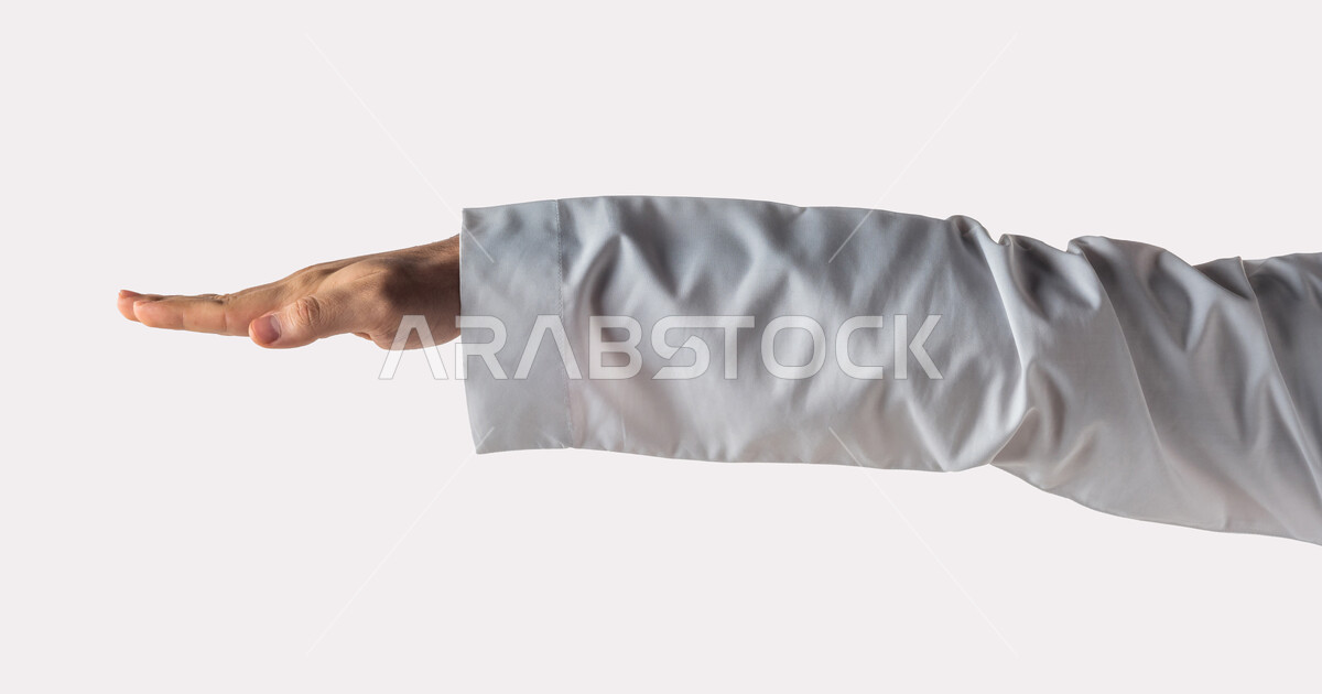 Portrait of a man from the Persian Gulf making various gestures with ...