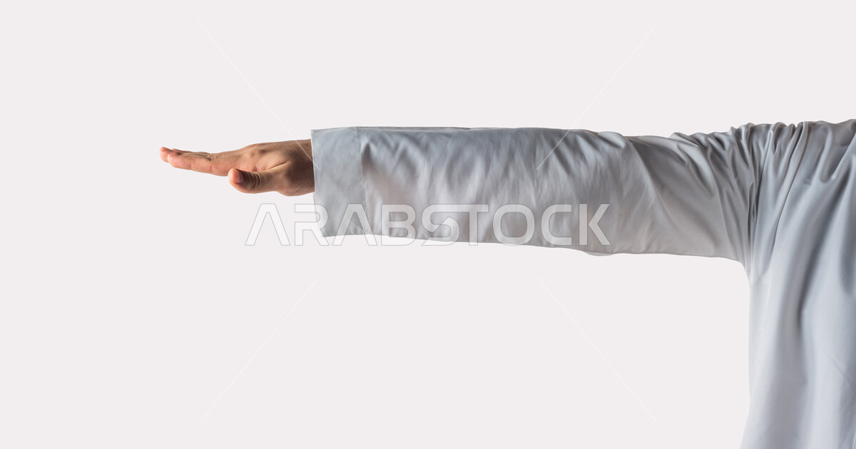 Portrait of a man from the Persian Gulf making various gestures with ...