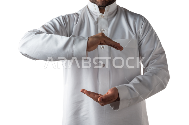 Portrait of a Saudi Arabian Gulf man with different hand gestures ...