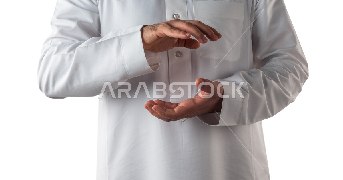 Portrait of a Saudi Arabian Gulf man with different hand gestures ...