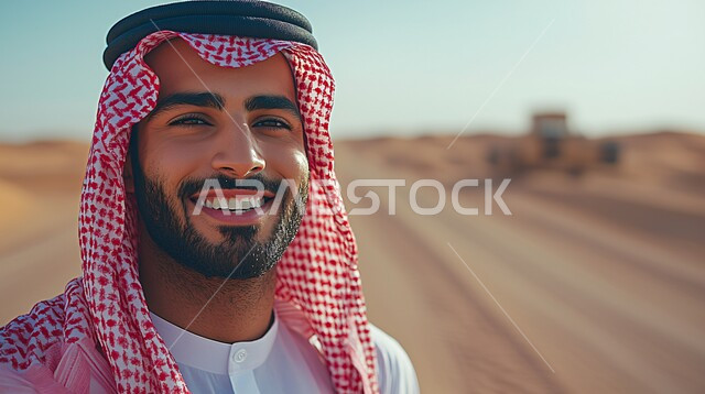 Elegance and interest in appearance, close-up of a smiling Saudi ...