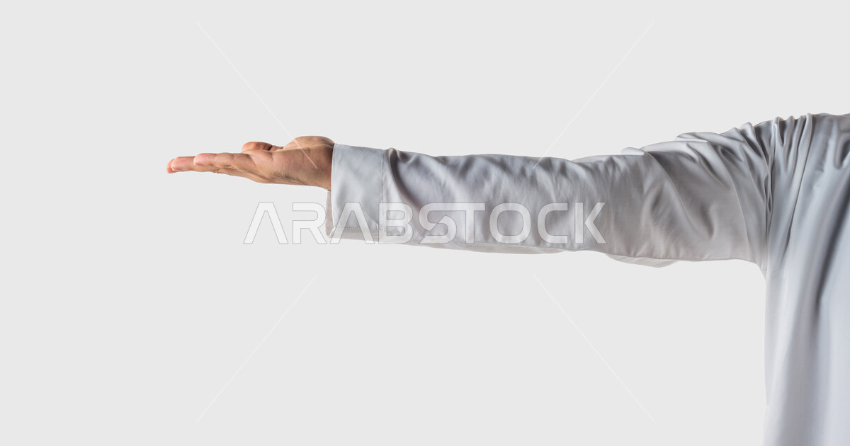 Portrait of a Saudi Arabian Gulf man with different hand gestures ...