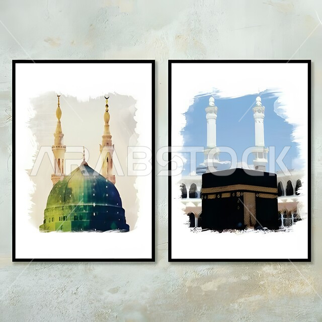 Artistic drawings of the holy religious landmarks in the Kingdom of ...