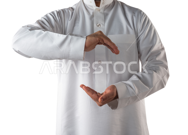 Portrait of a Saudi Arabian Gulf man with different hand gestures ...