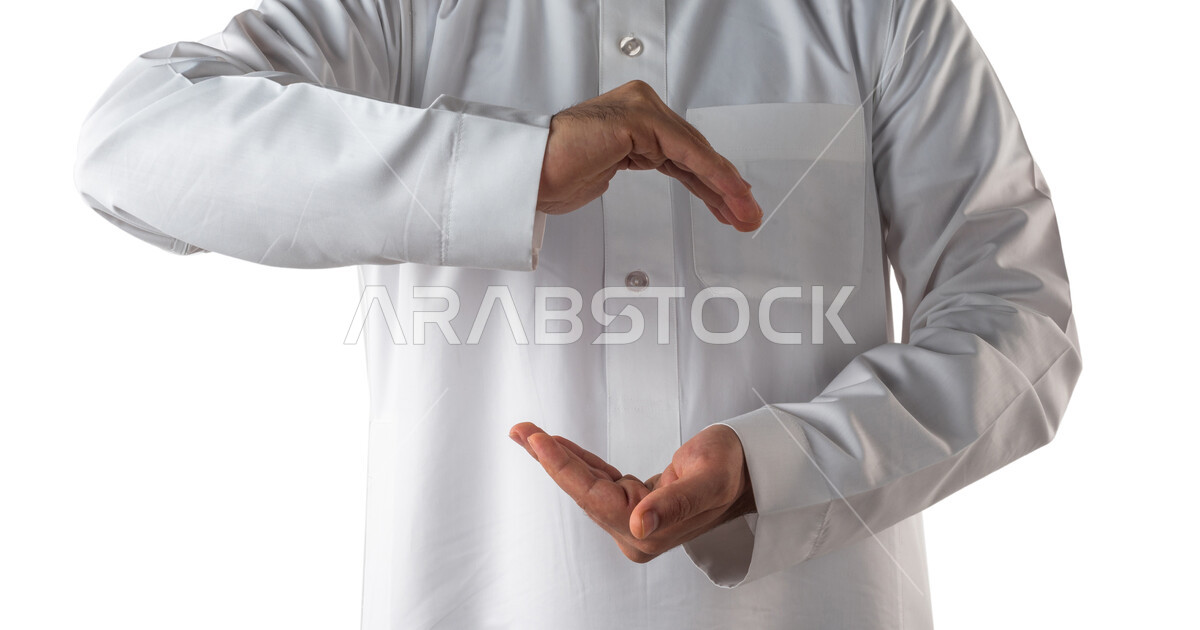 Portrait of a Saudi Arabian Gulf man with different hand gestures ...