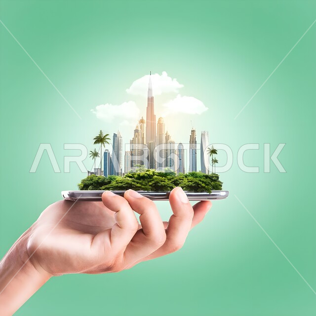 Famous places and landmarks, close-up of a hand holding a 3D model of ...