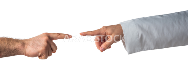 Hand portrait of a Saudi Gulf man wearing traditional Gulf dress, the ...