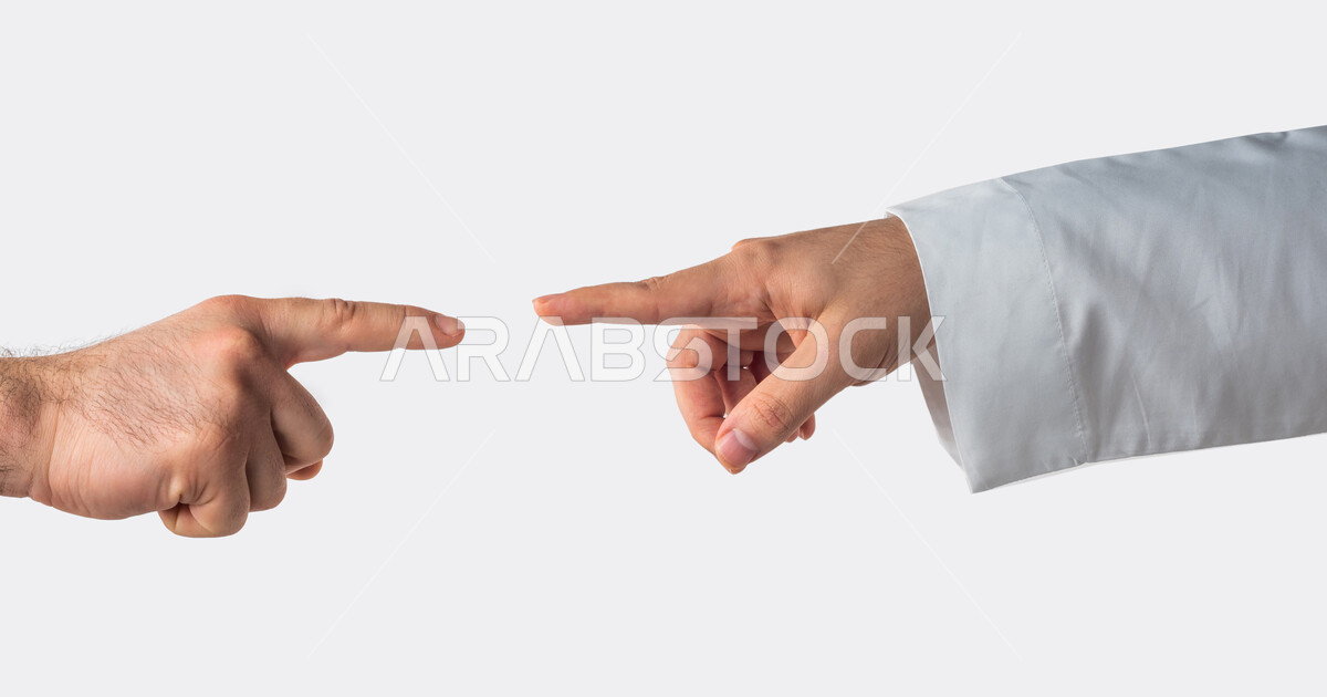 Hand portrait of a Saudi Gulf man wearing traditional Gulf dress, the ...
