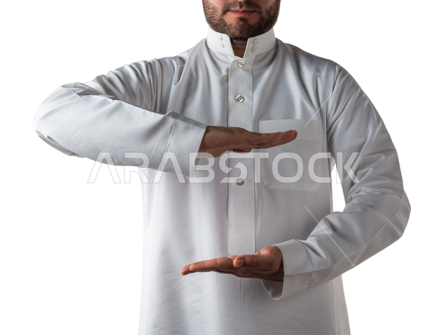 Portrait of a Saudi Arabian Gulf man with different hand gestures ...