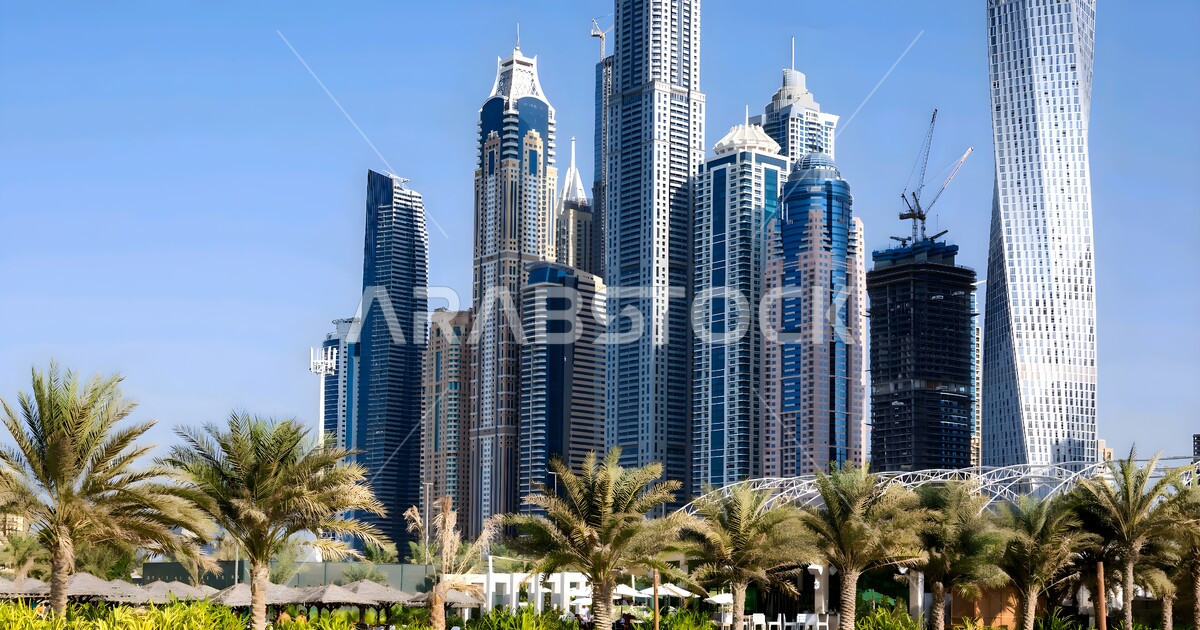 Towers and skyscrapers in the United Arab Emirates in broad daylight ...