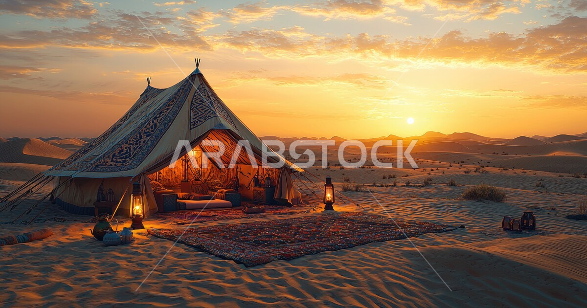 Tourist camps in the wilderness, a popular Bedouin tent in the middle ...