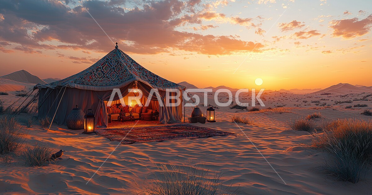 مخيمات سياحية في المناطق البرية، خيمة بدوية شعبية وسط الصحراء، التخييم ...
