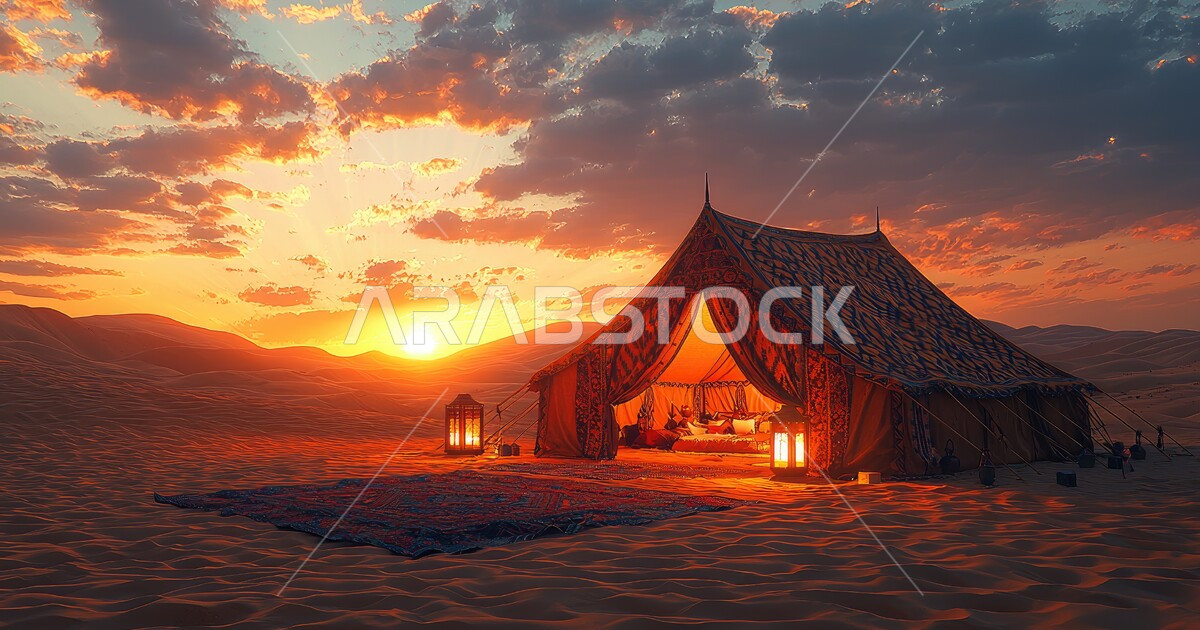 Popular Bedouin tent in the middle of the desert, camping in the ...