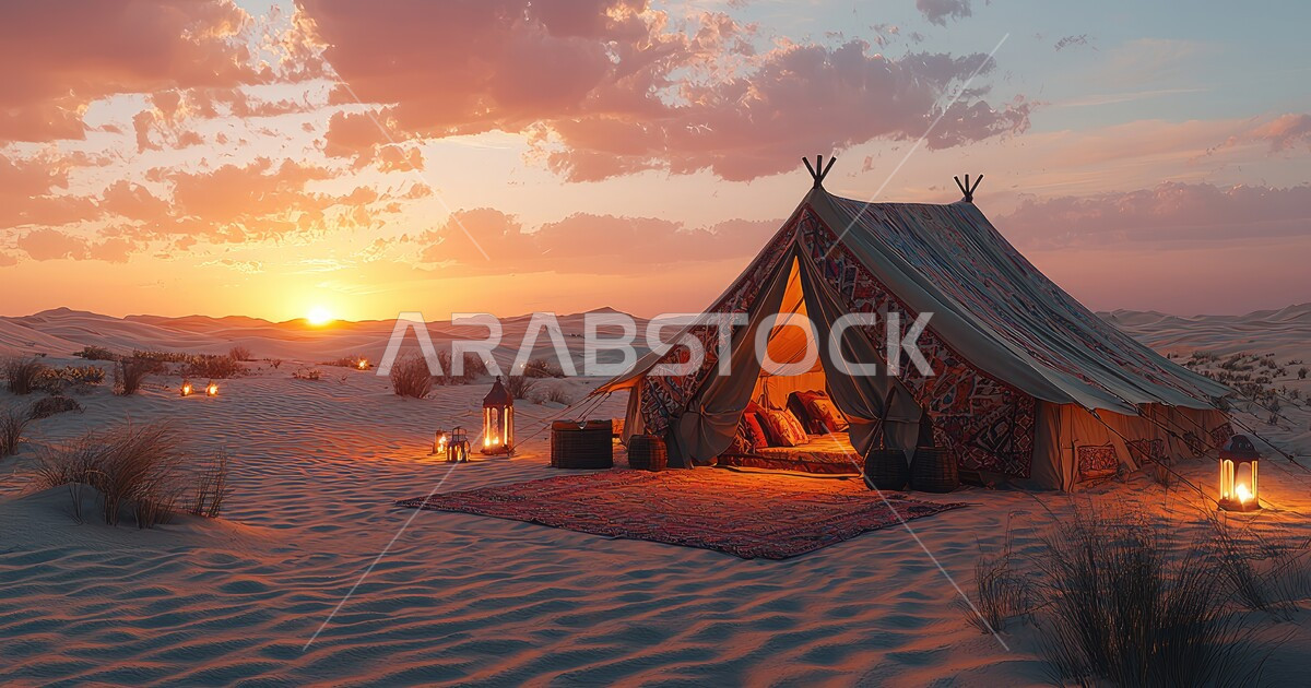 Tourist camps in the wilderness, a popular Bedouin tent in the middle ...