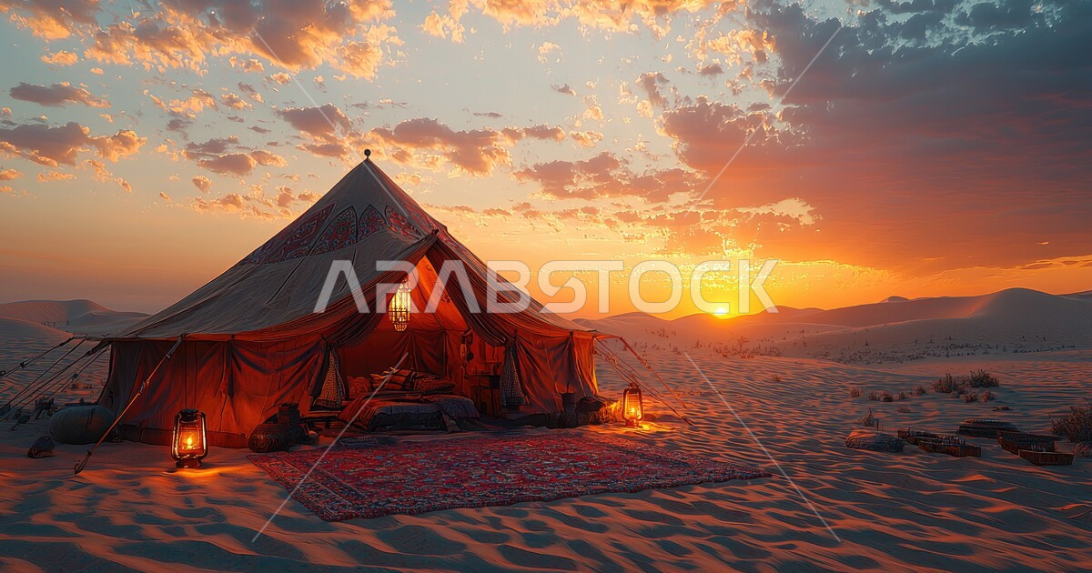 Popular Bedouin tent in the middle of the desert, camping in the ...