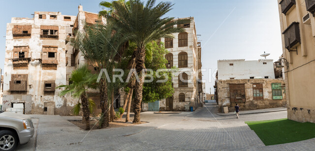 Old streets and roads in the historical city of Jeddah with an ancient ...