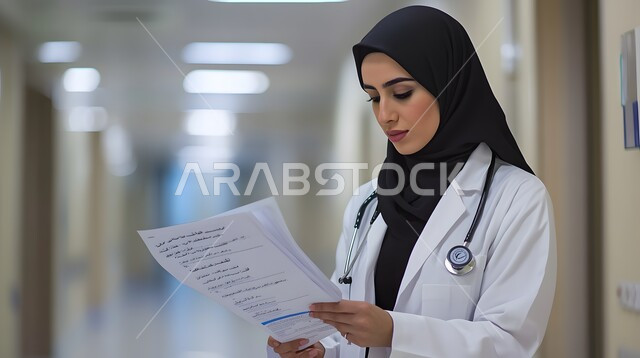 Providing healthcare and care, close-up of a veiled Saudi Arabian Gulf ...