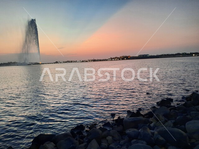 King Fahd Fountain at sunset, recreational tourist places, natural ...