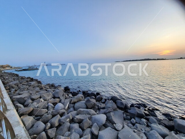 Red Sea beach at sunset, landscape in Jeddah, Saudi Arabia, tourist ...